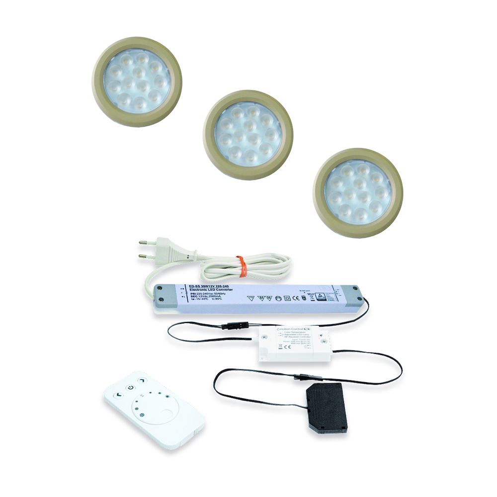 Nova Plus Emotion Led set van 3 spots met dimmer inbouw 12V/15W RVS ...